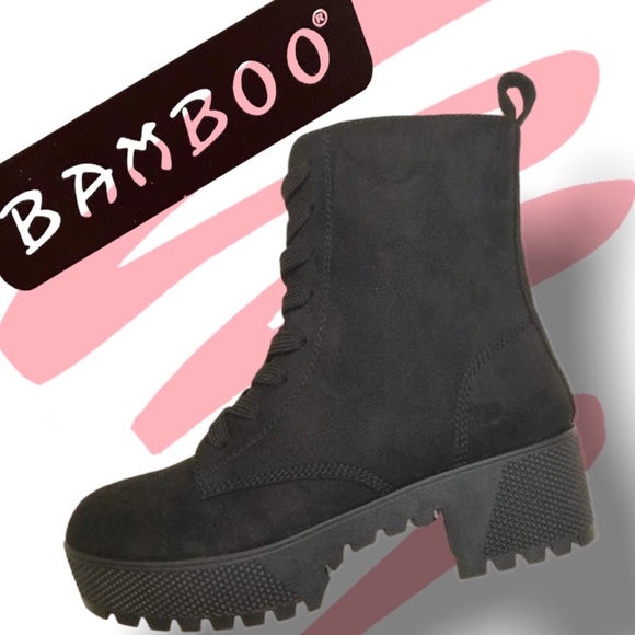 BAMBOO | Shoes | New Bamboo Black Faux Suede Lug Sole Combat Boots ...
